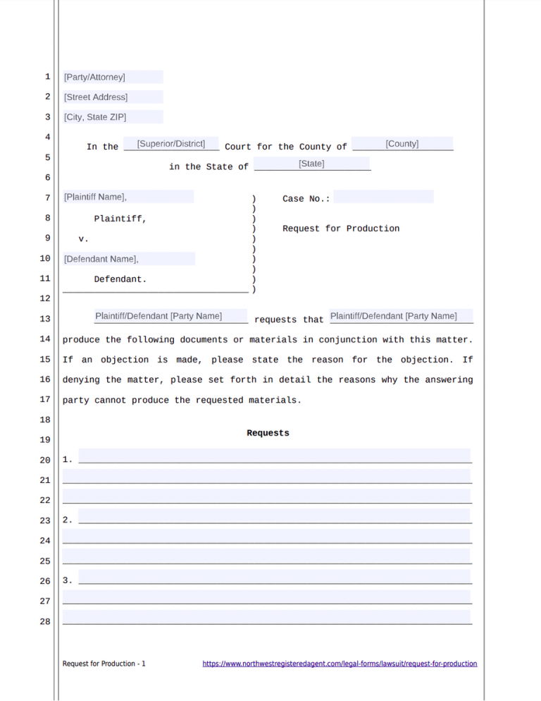 Request for Production Template - Lawsuit Guide